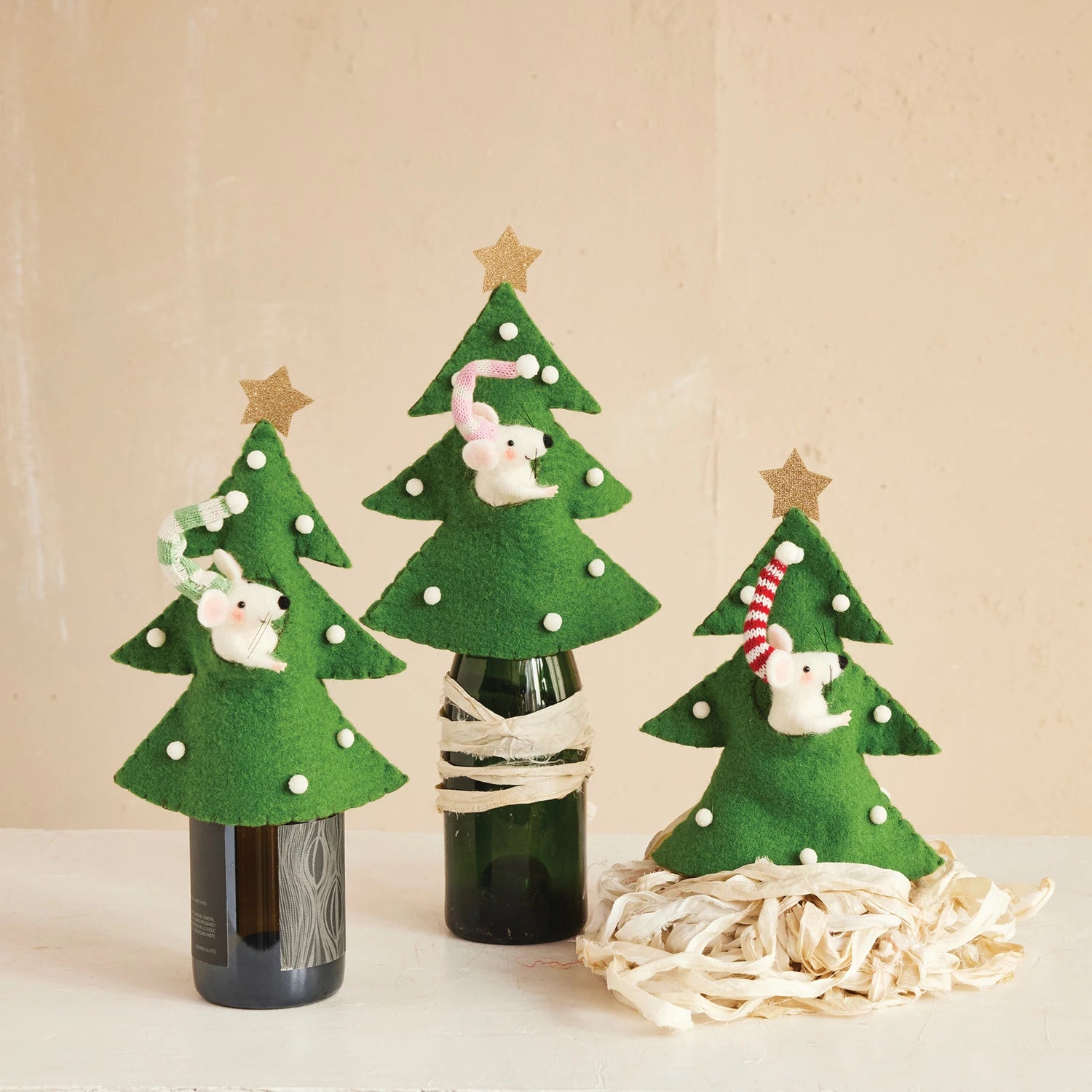 Handmade Wool Felt Christmas Tree Bottle Topper – Little Red Barn Door