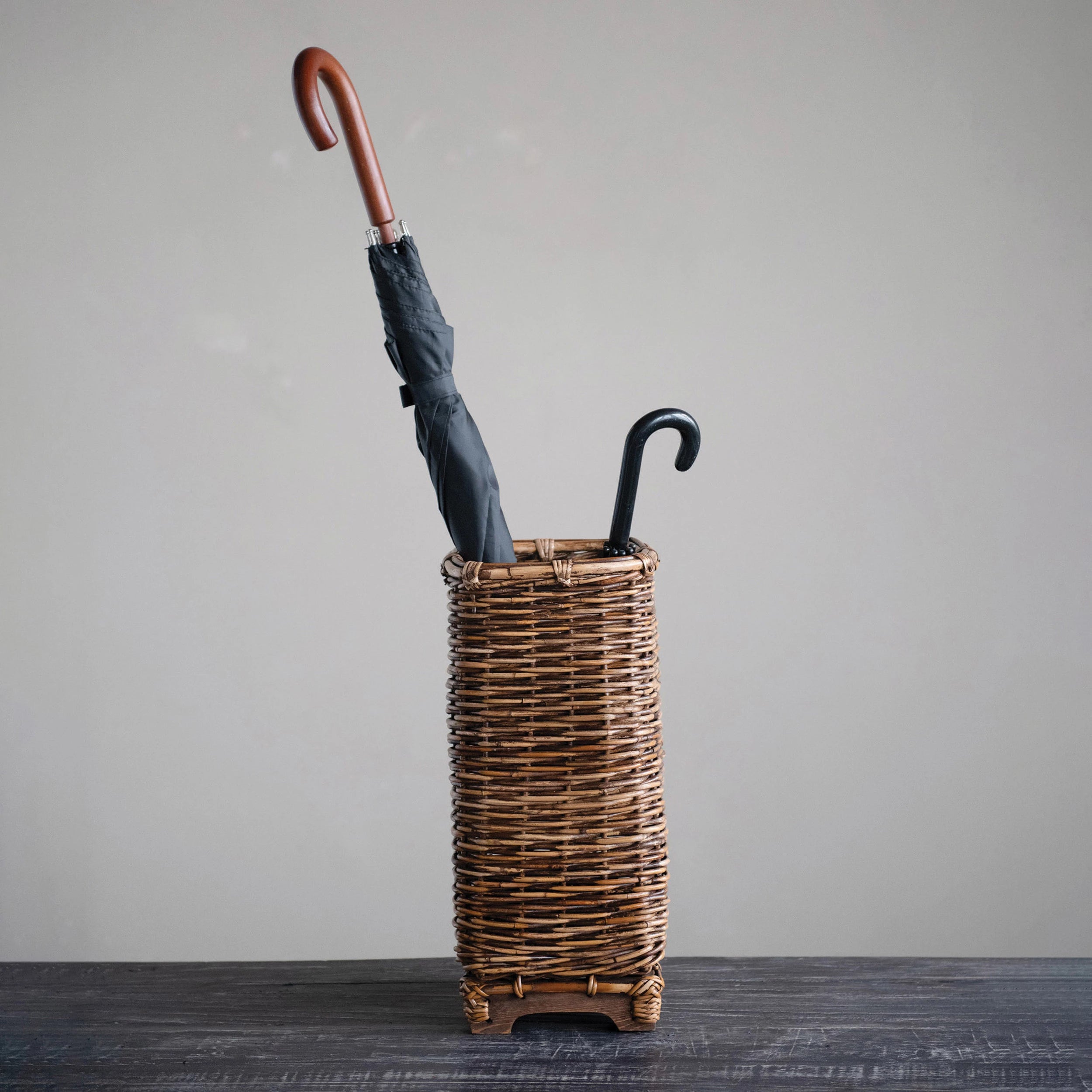 Hand-Woven Umbrella Basket w/ Wood Base – Little Red Barn Door