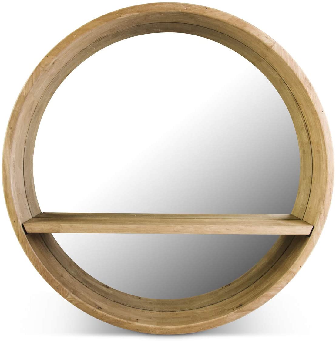 Teak Round Wood Mirror with Shelf – Little Red Barn Door